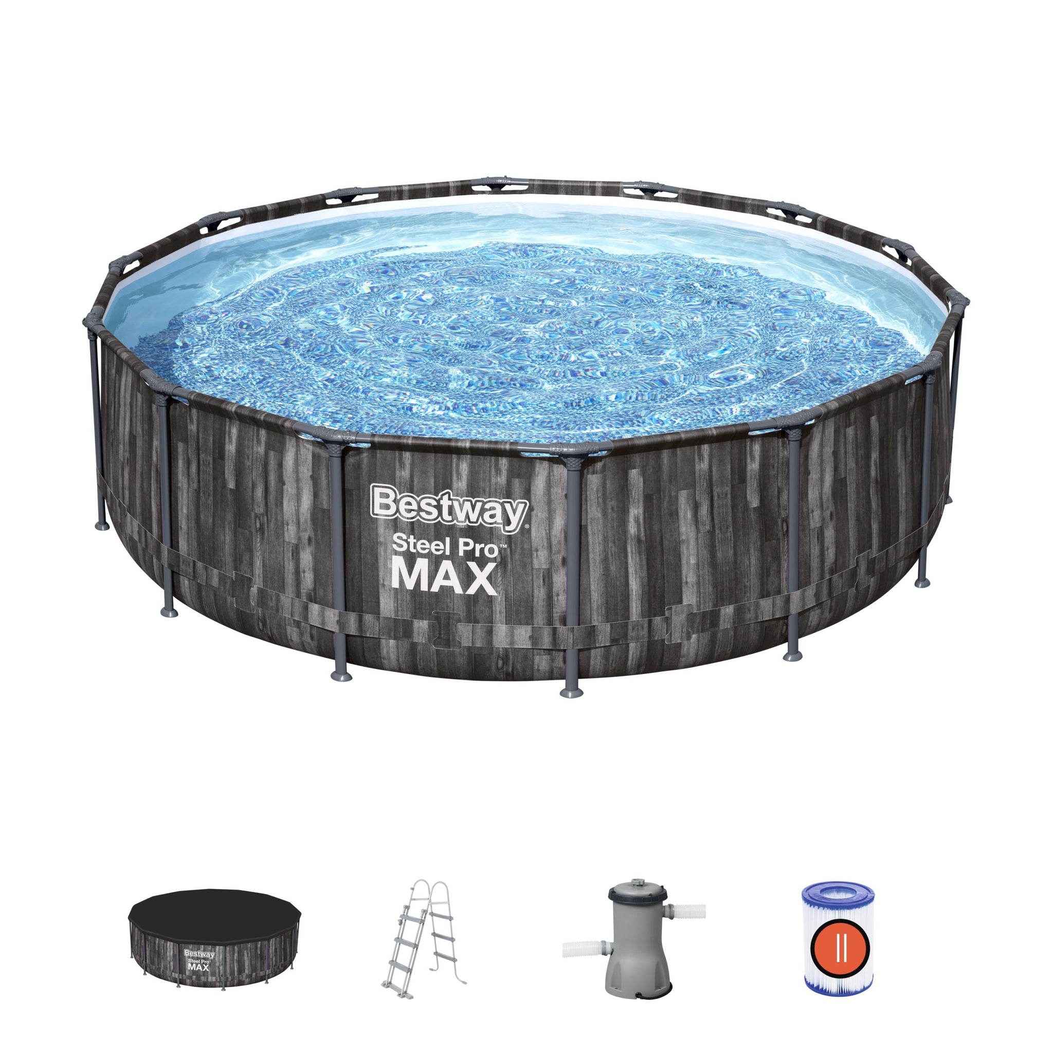 14Ft Steel Promax Grey Wooden Round Pool | Steel Pro Pools Store UK ...